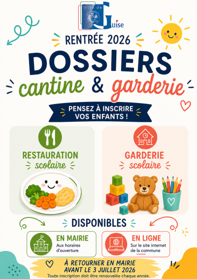 Scolaire – Dossier cantine & garderie 2026 – 2027 – Ville de Guise